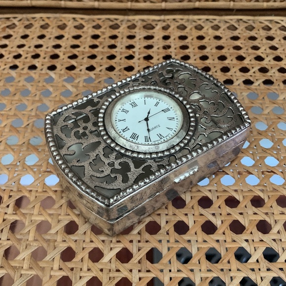 Storage & Organization | Vintage Silver Filigree Clock Trinket Keepsake ...